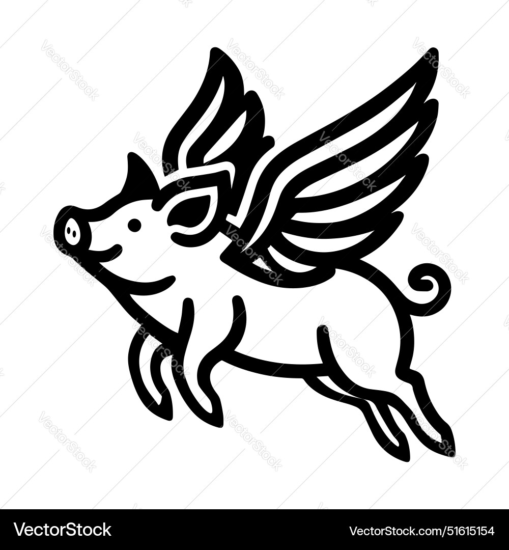 Flying pig outline logo symbol Royalty Free Vector Image