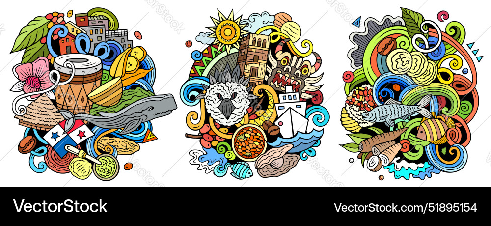 Panama cartoon doodle designs set Royalty Free Vector Image