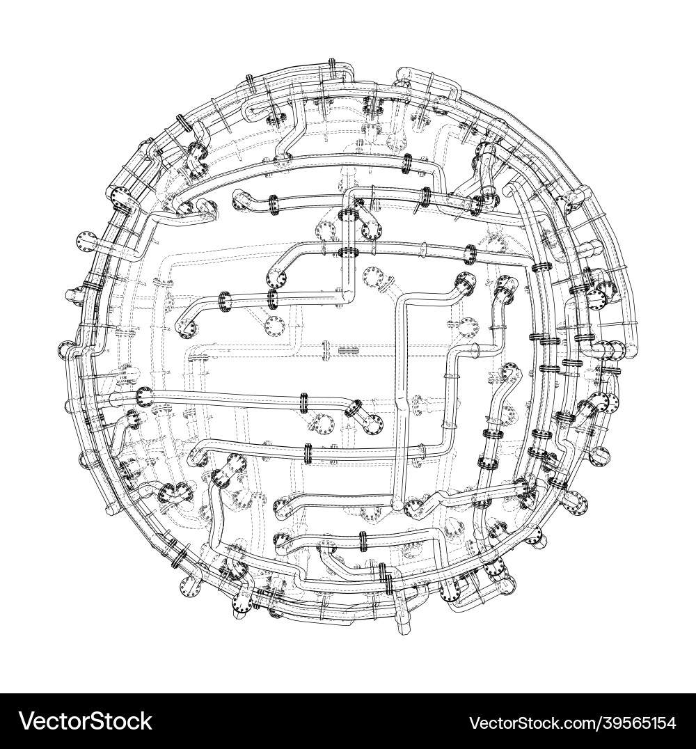 Pipes with flanges around a large sphere Vector Image