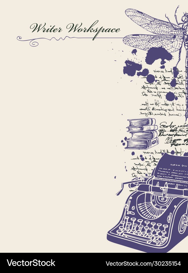 Writer workspace with sketches and place for text Vector Image