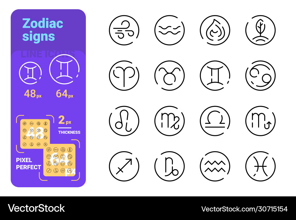 Zodiac Line Icons - Star Signs Royalty Free Vector Image