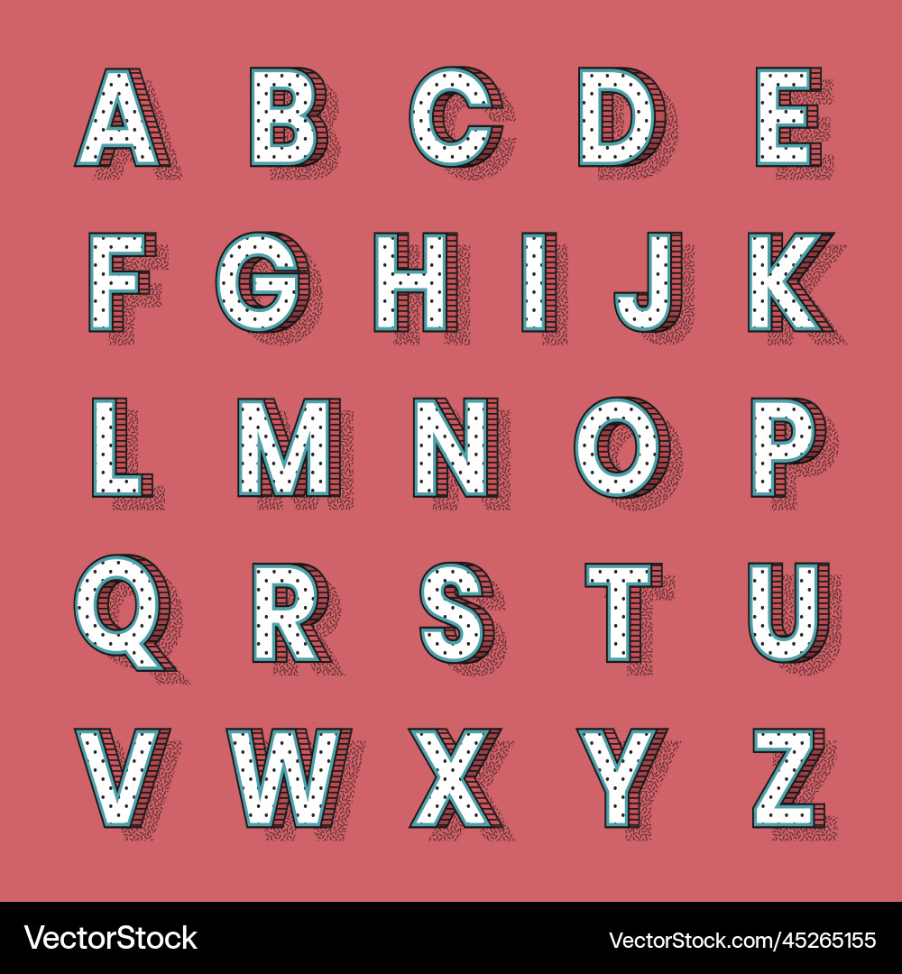 3d alphabet isometric halftone style typography Vector Image