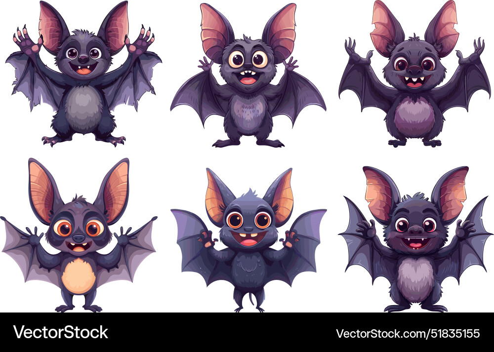 Cute bat cartoon fangs wings Royalty Free Vector Image
