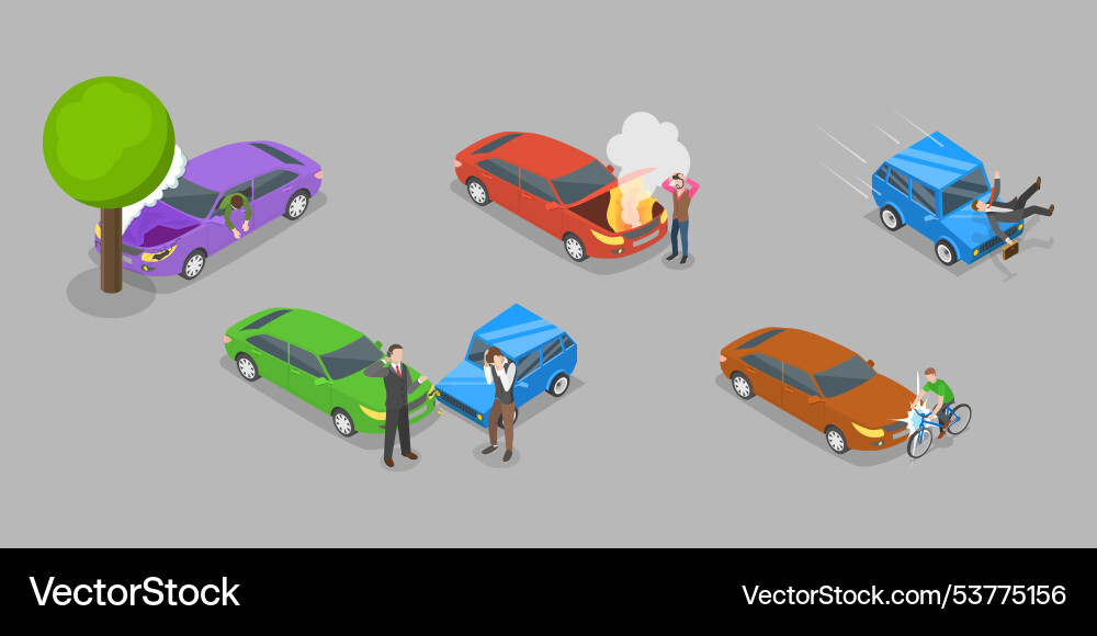 3d isometric flat of accidents Royalty Free Vector Image