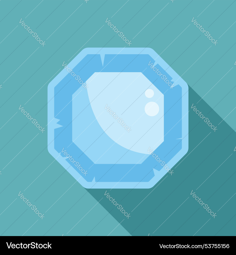 Blue octagon ice block shining with glare light Vector Image