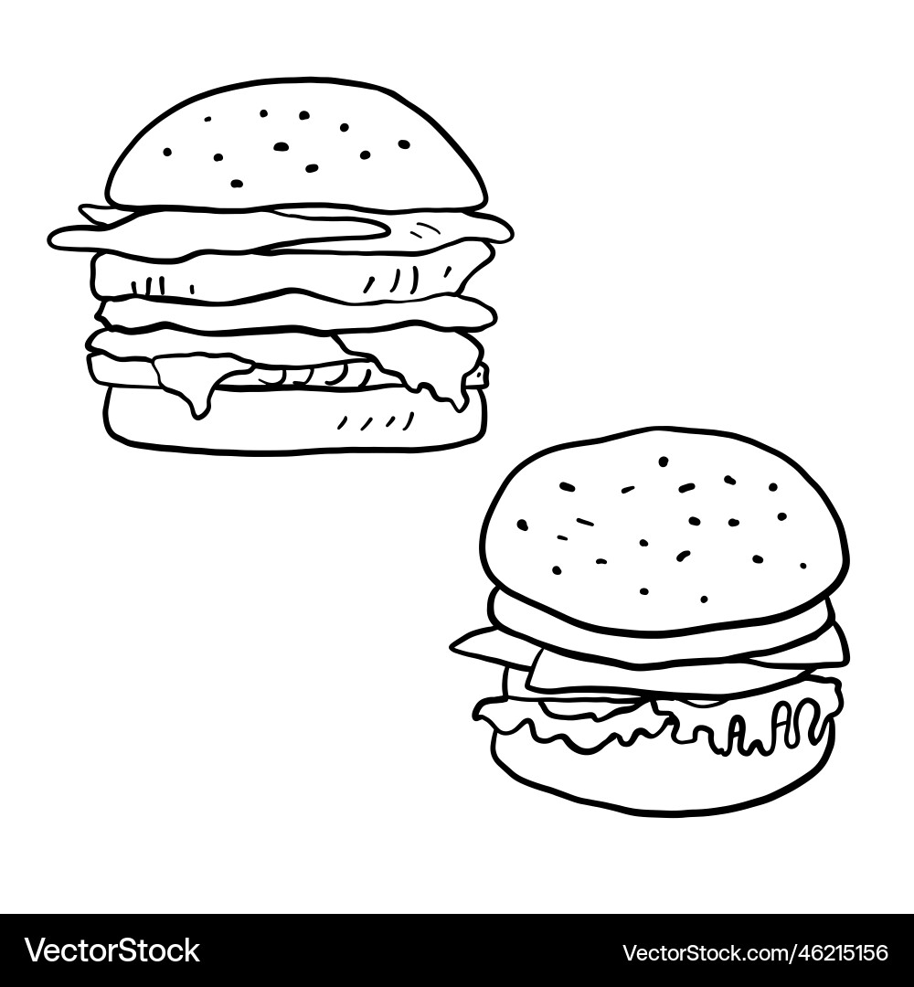 Burger in doodle style outline food Royalty Free Vector