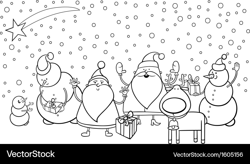 Christmas characters coloring page Royalty Free Vector Image