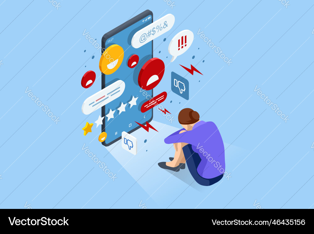 Isometric cyberbullying or bad influence Vector Image