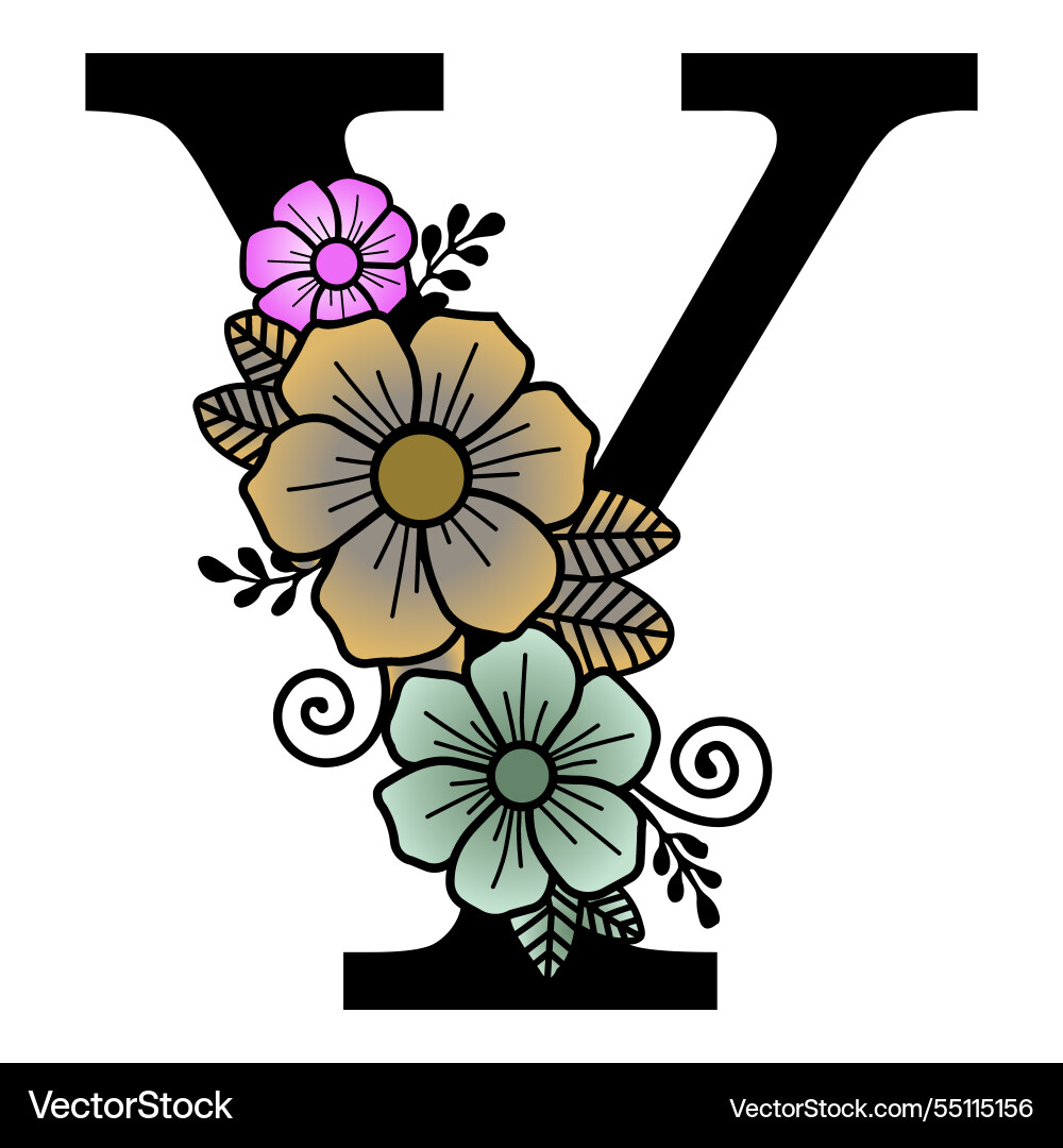 Luxurious floral alphabet y Royalty Free Vector Image
