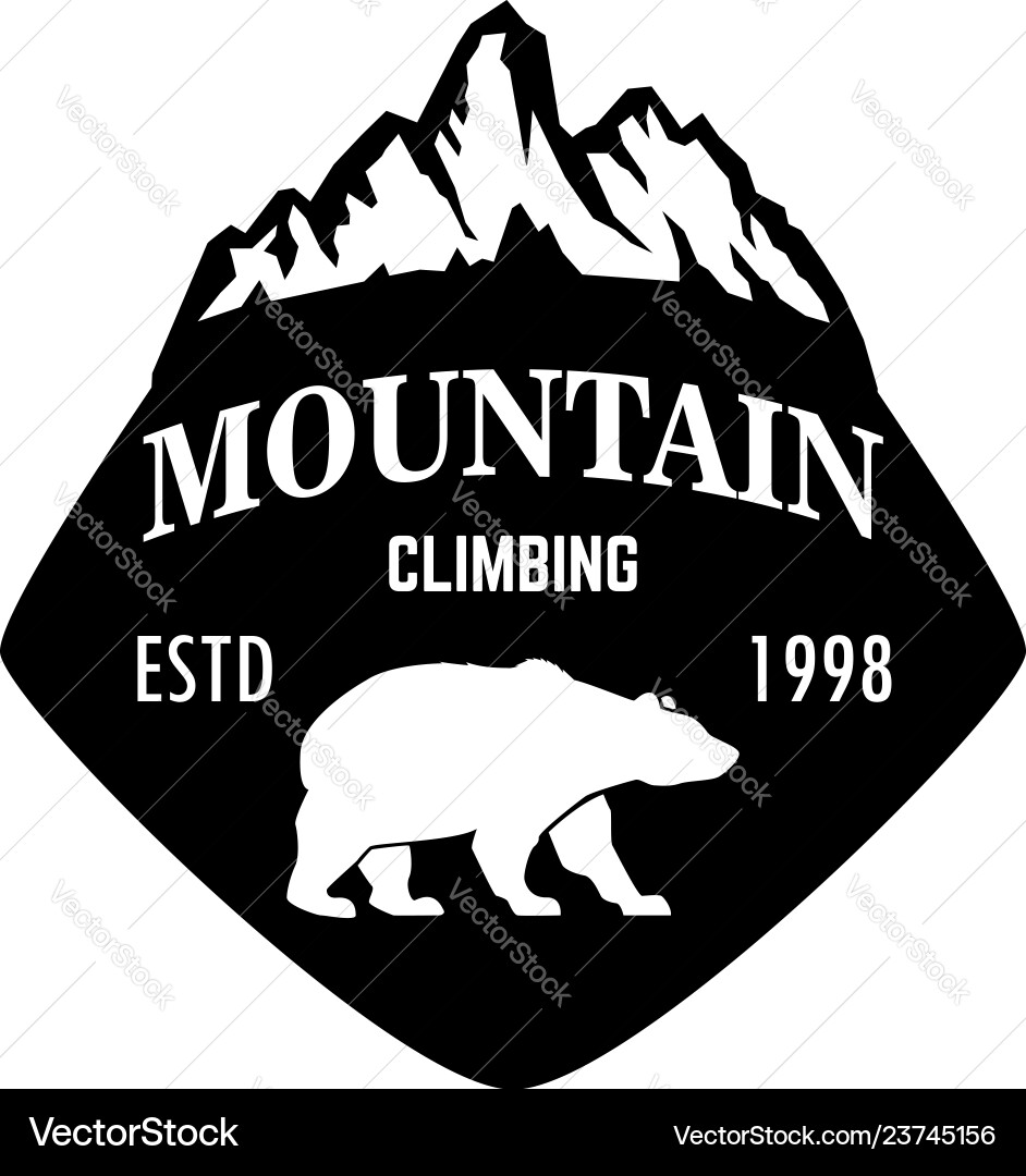 Mountain climbing emblem template with rock peak Vector Image