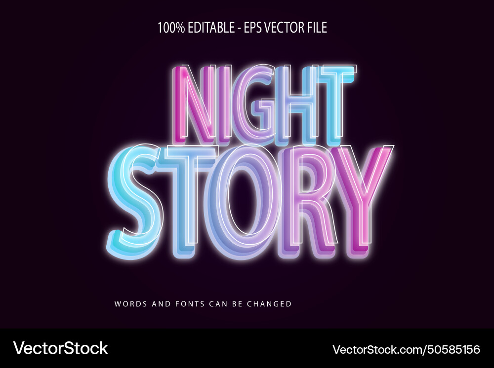 Night story editable text effect emboss neon style