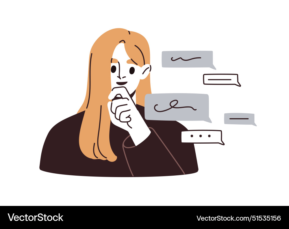 Thoughtful woman focused reflective character Vector Image