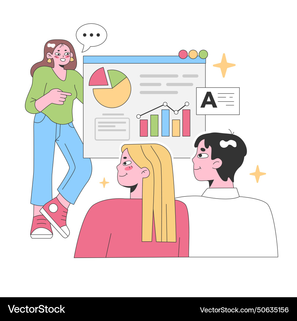 Three professionals evaluate data flat Royalty Free Vector