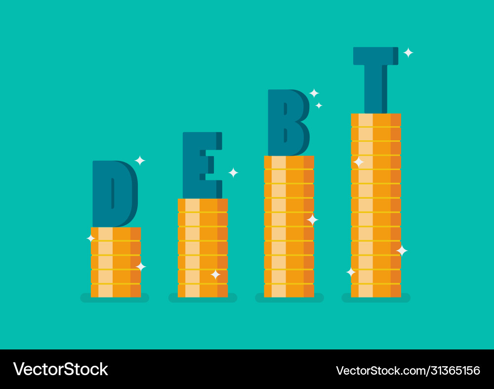 Word debt on step stack coins as graph up Vector Image