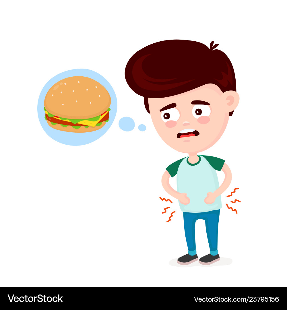 Young suffering sad man is hungry Royalty Free Vector Image