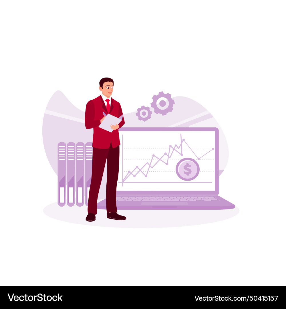 Business people review documents using Royalty Free Vector