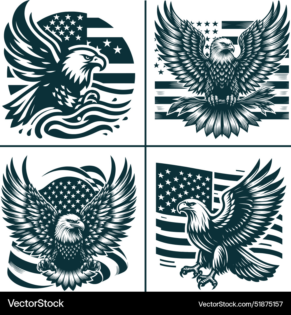 Eagle with flag silhouette filesoutline ea Vector Image