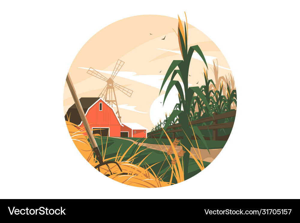 Farm in village Royalty Free Vector Image - VectorStock