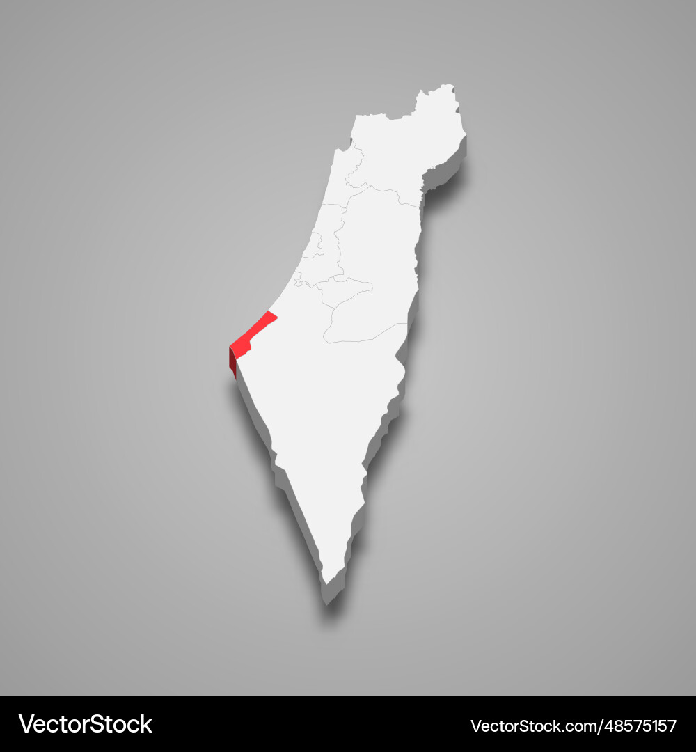 Gaza strip district location within israel 3d map Vector Image