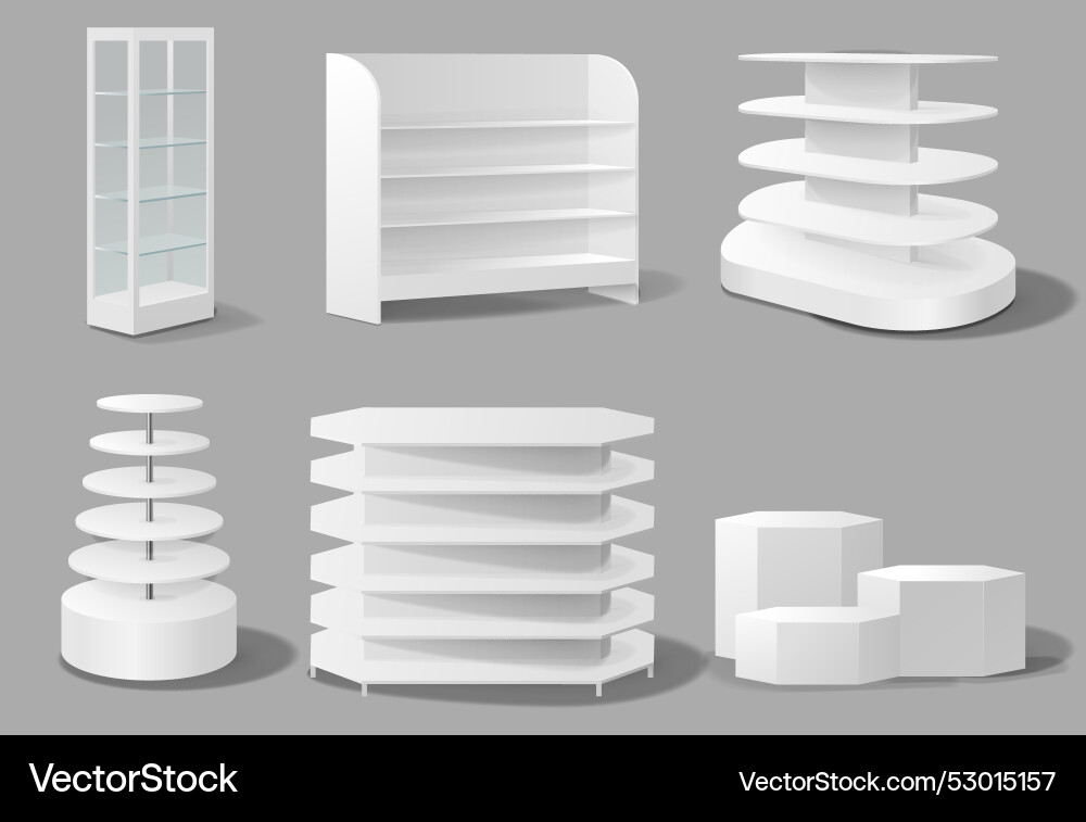 Leere Regale mockup isoliert Set Lizenzfreies Vektorbild