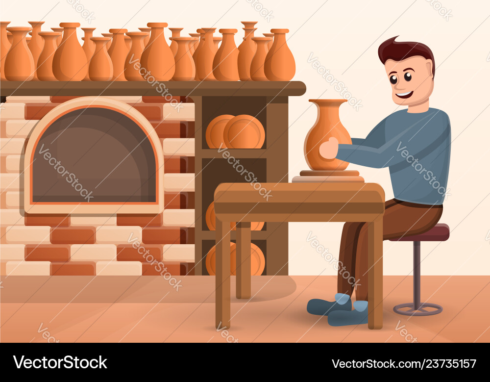 Potters wheel concept background cartoon style Vector Image