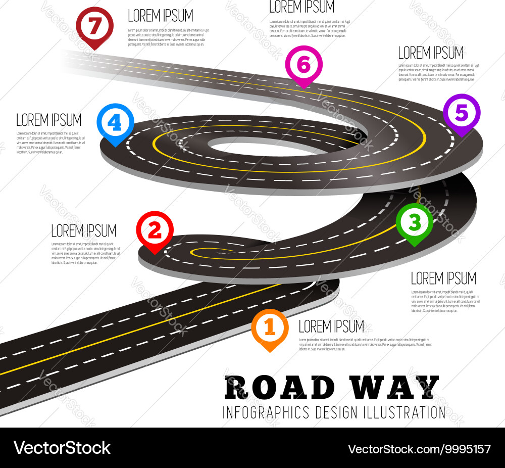 Road way design infographics Royalty Free Vector Image