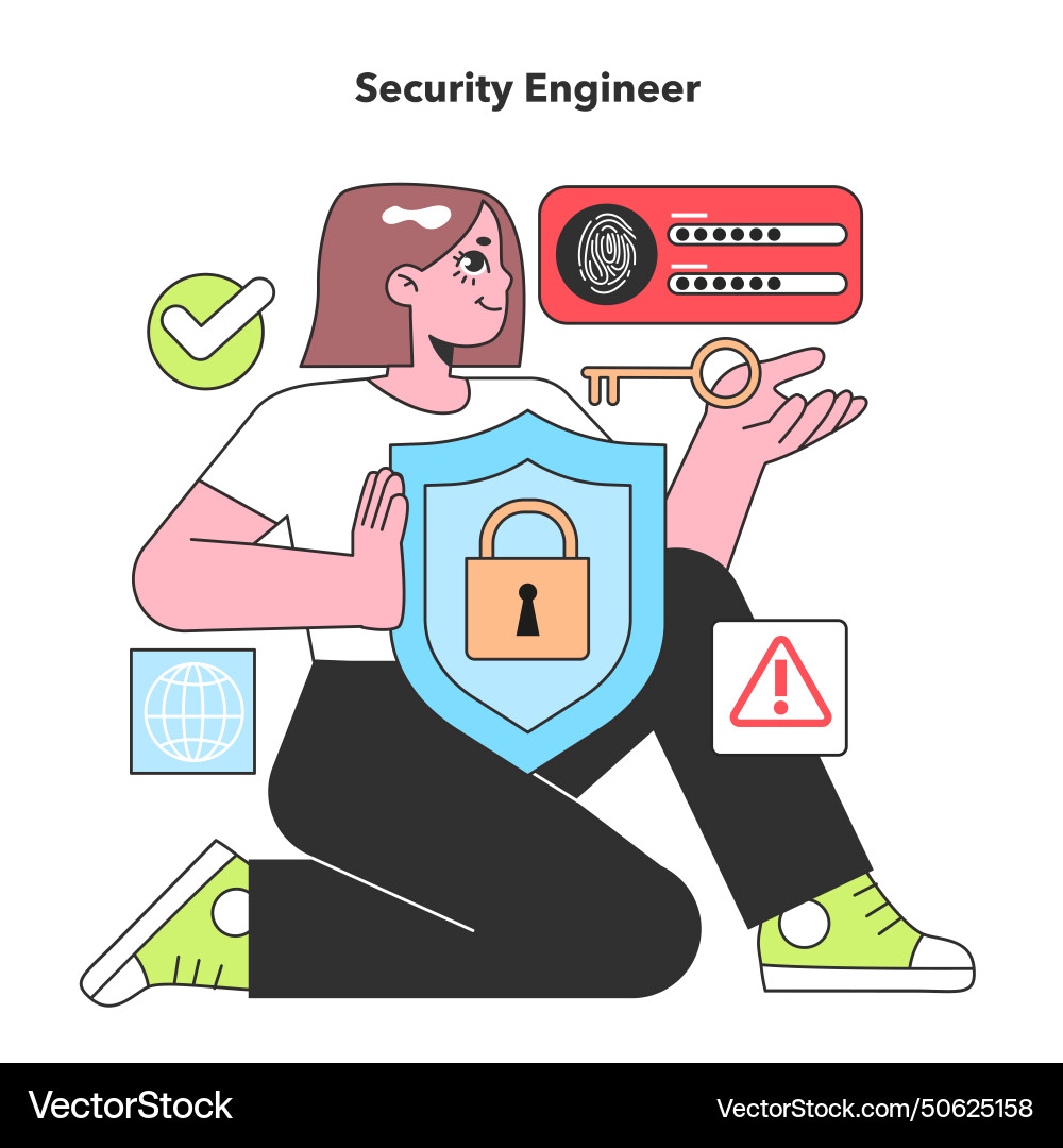 A security engineer confidently wields digital Vector Image