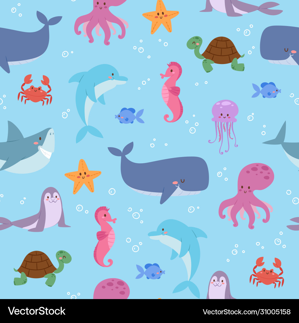 Cute Underwater Sea Animals Pattern Royalty Free Vector