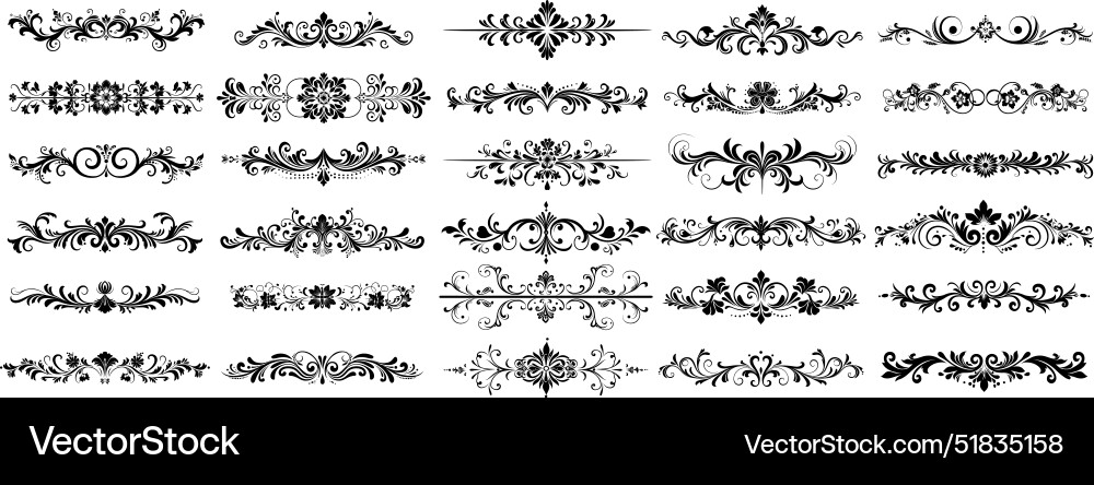 Decorative line dividers black set stems Vector Image