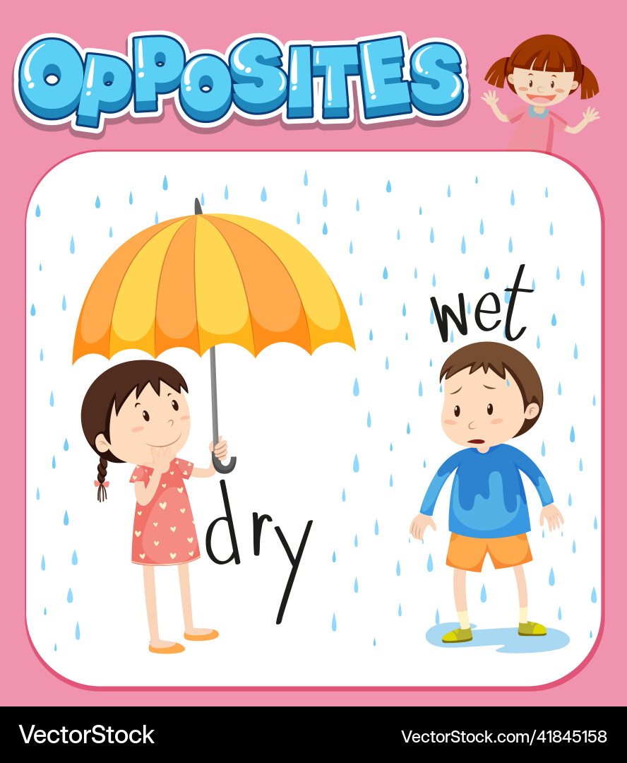 Dry vs. Wet: Opposites Royalty Free Vector Image