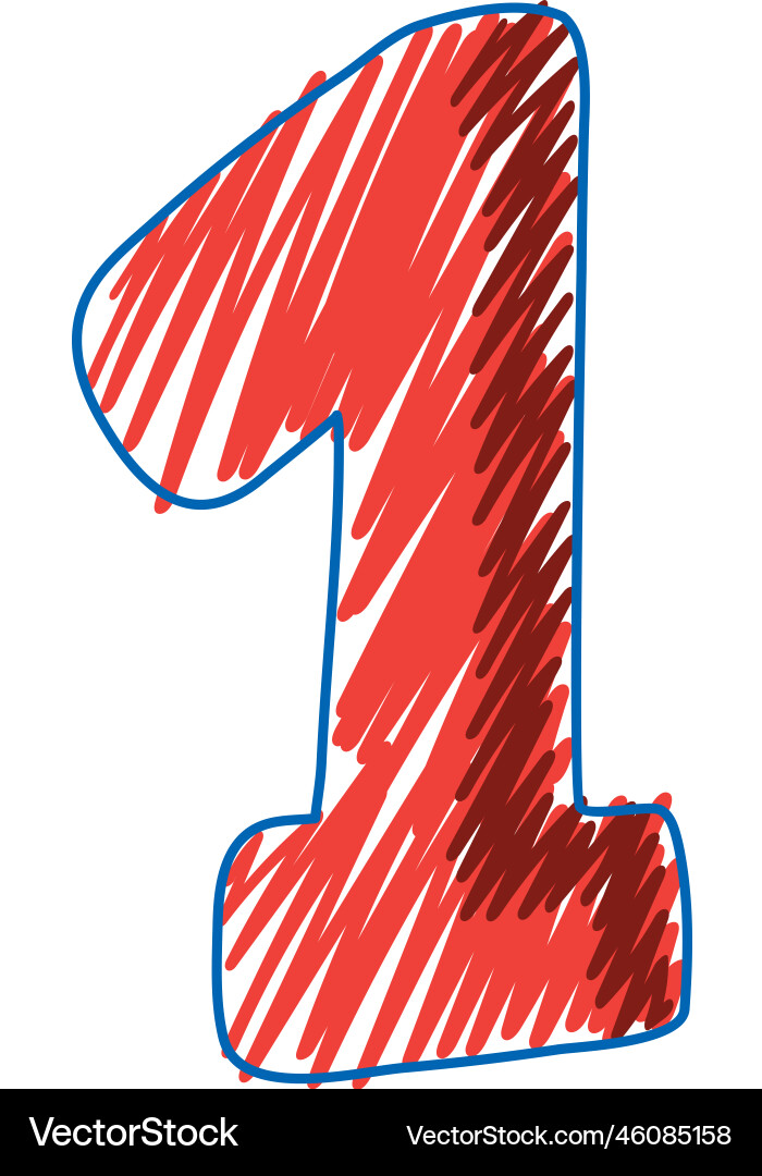 Number one in pencil colour sketch simple style Vector Image