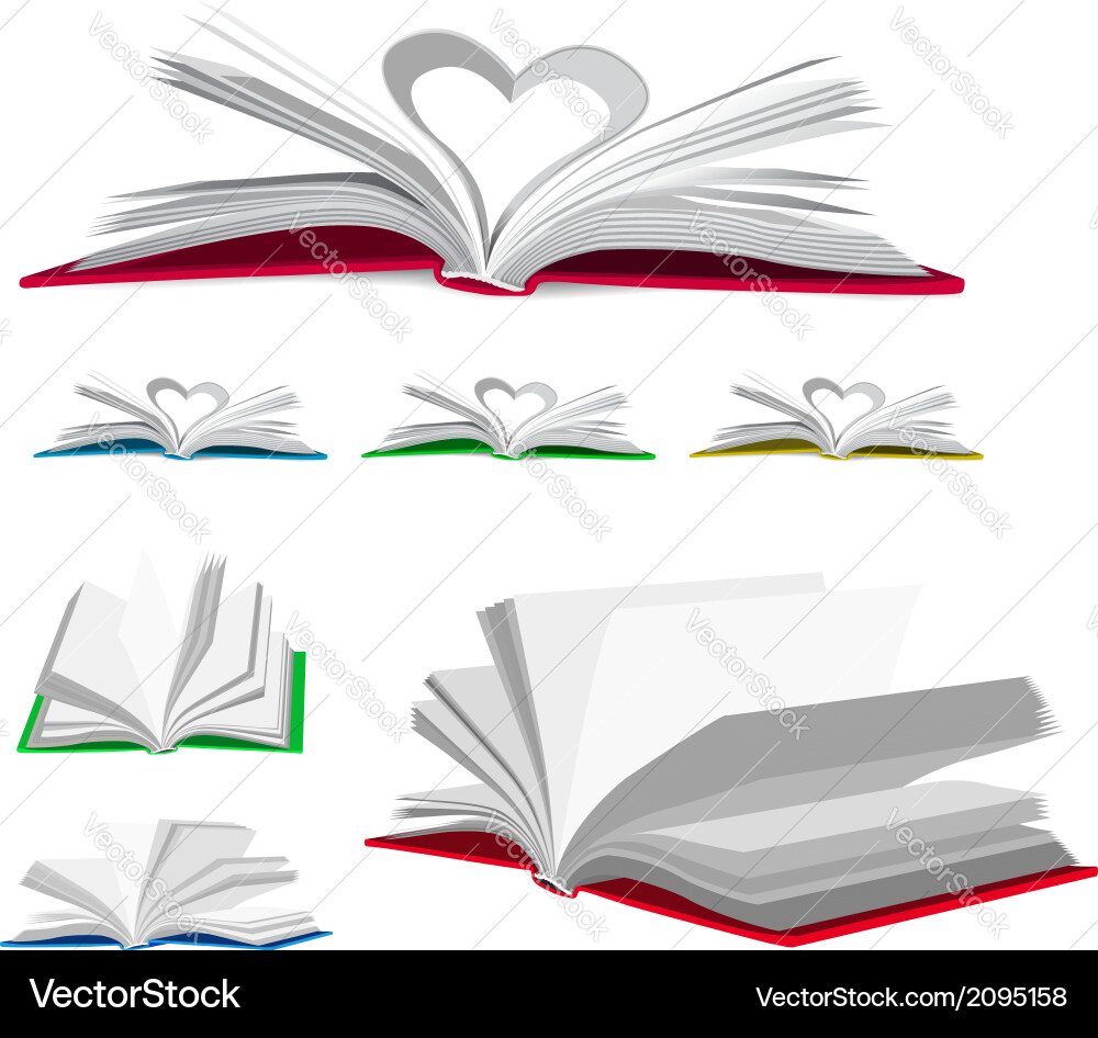 Open book set Royalty Free Vector Image - VectorStock