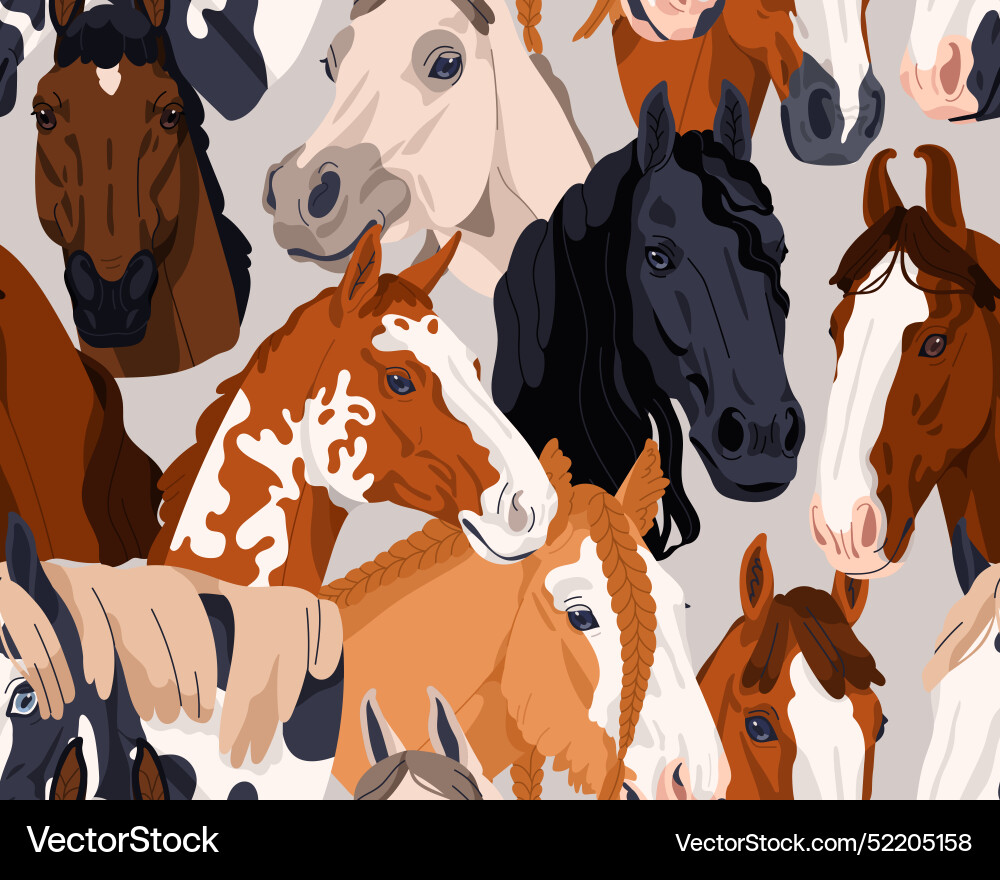 Seamless pattern horse breeds beautiful stallion Vector Image