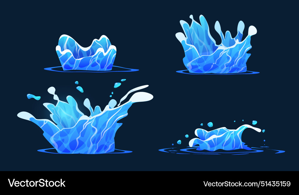 Blue water splash set splashing fluids Royalty Free Vector