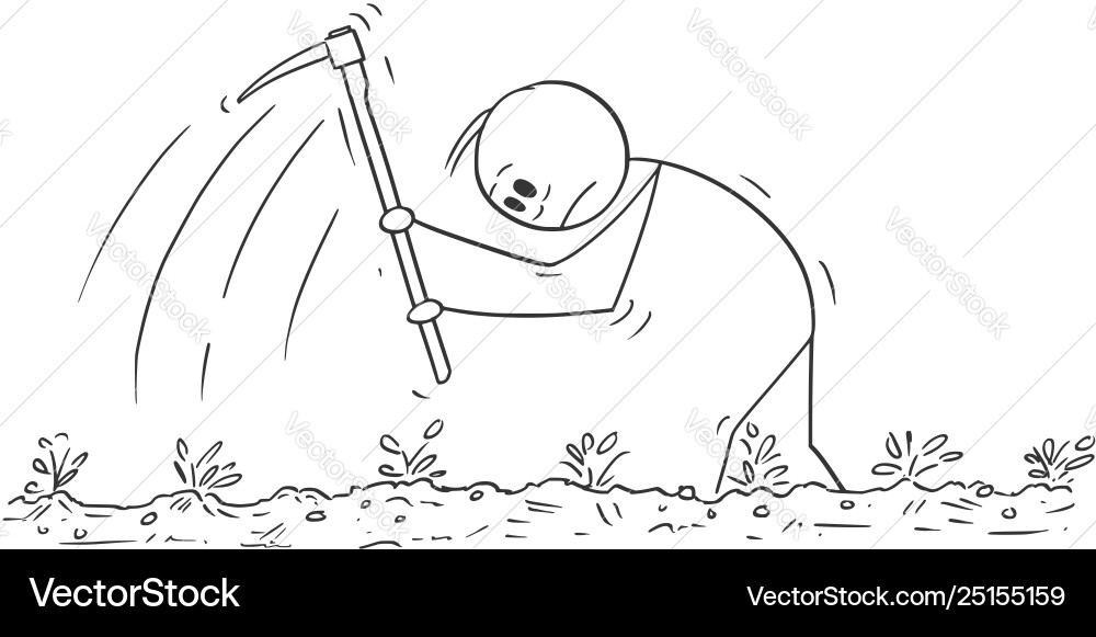 Cartoon man or poor farmer working hard Royalty Free Vector