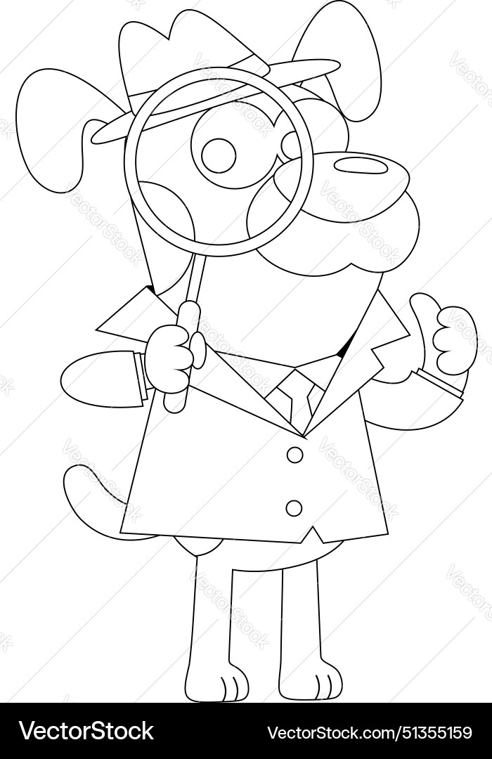 Outlined detective dog cartoon character Vector Image
