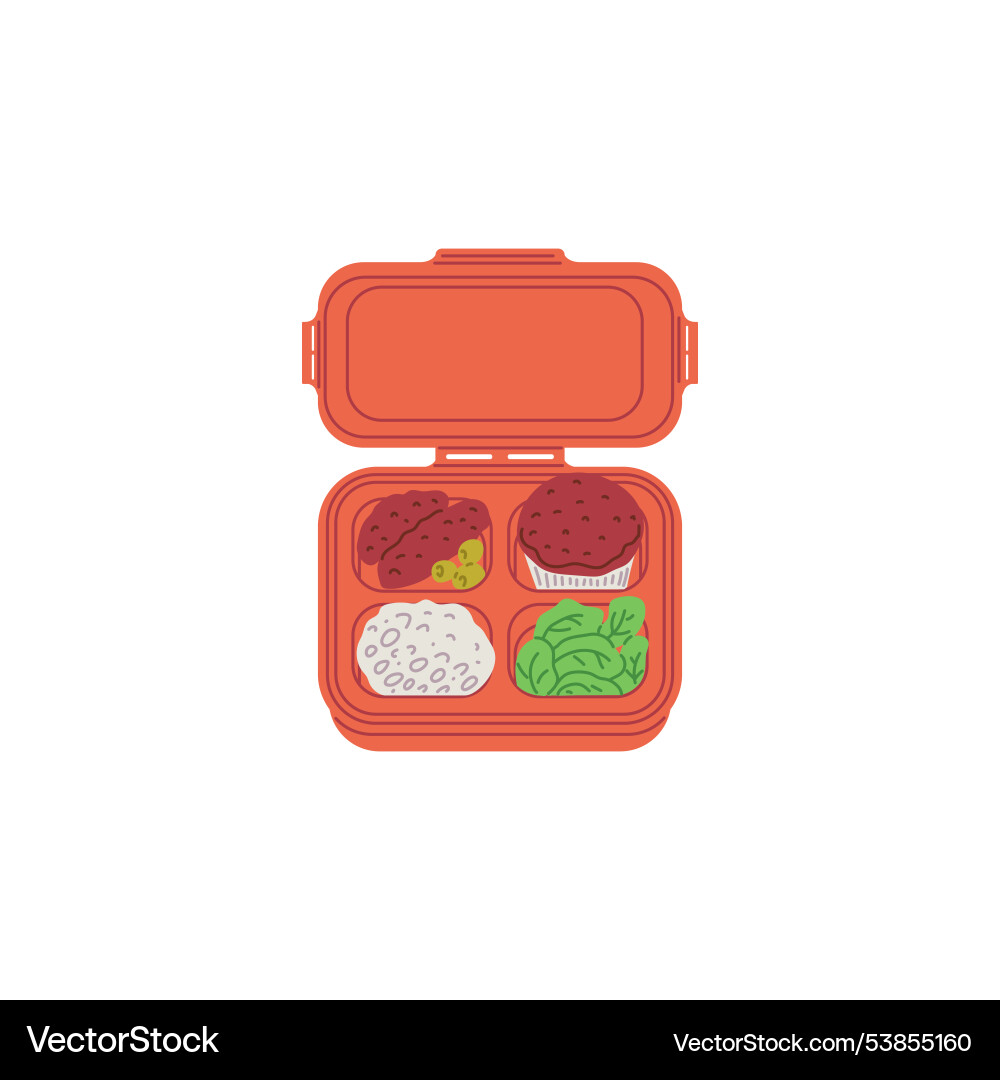 Bento box red plastic with meal Royalty Free Vector Image