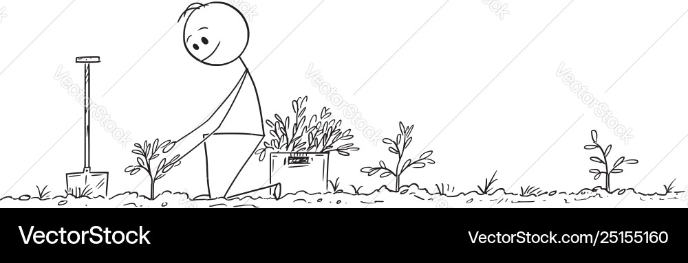 Cartoon man planting a small trees creating Vector Image