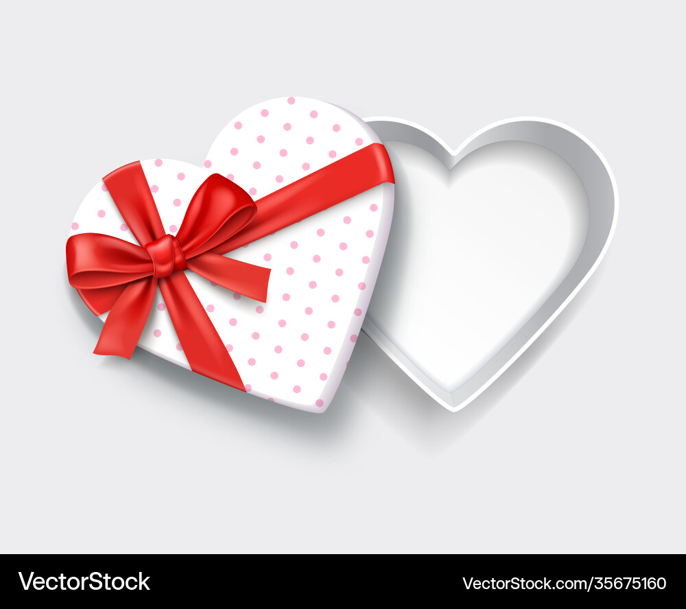 Empty open heart shaped gift box with red ribbon Vector Image