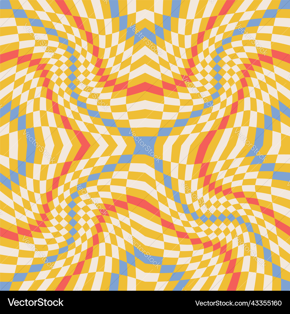 Retro groovy wavy psychedelic checkerboard Vector Image