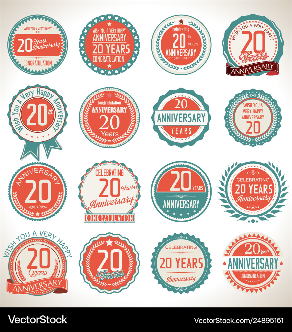 Anniversary retro badges 20 years Royalty Free Vector Image