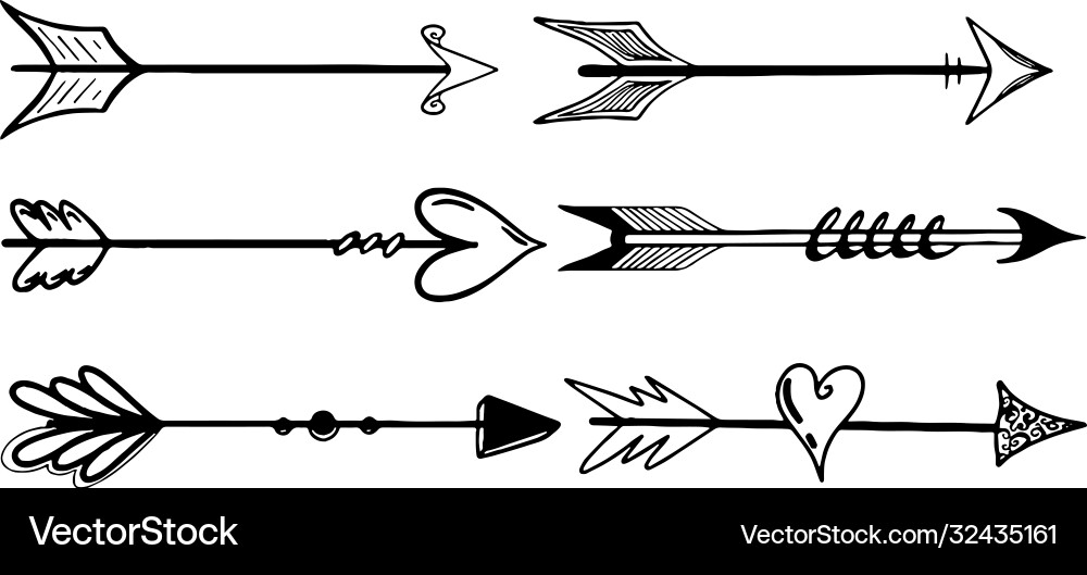 Arrow set hand drawn in black on white background Vector Image