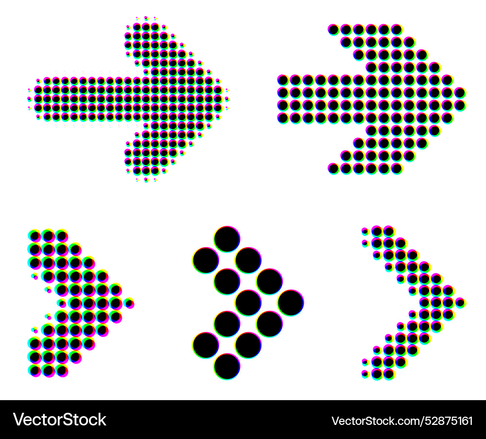 Assorted bold dotted arrow icons with vibrant Vector Image