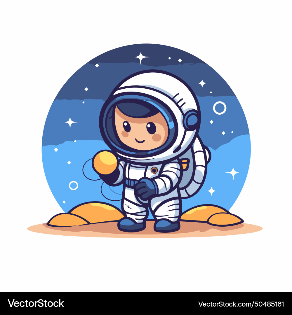Astronaut in outer space cute cartoon Royalty Free Vector