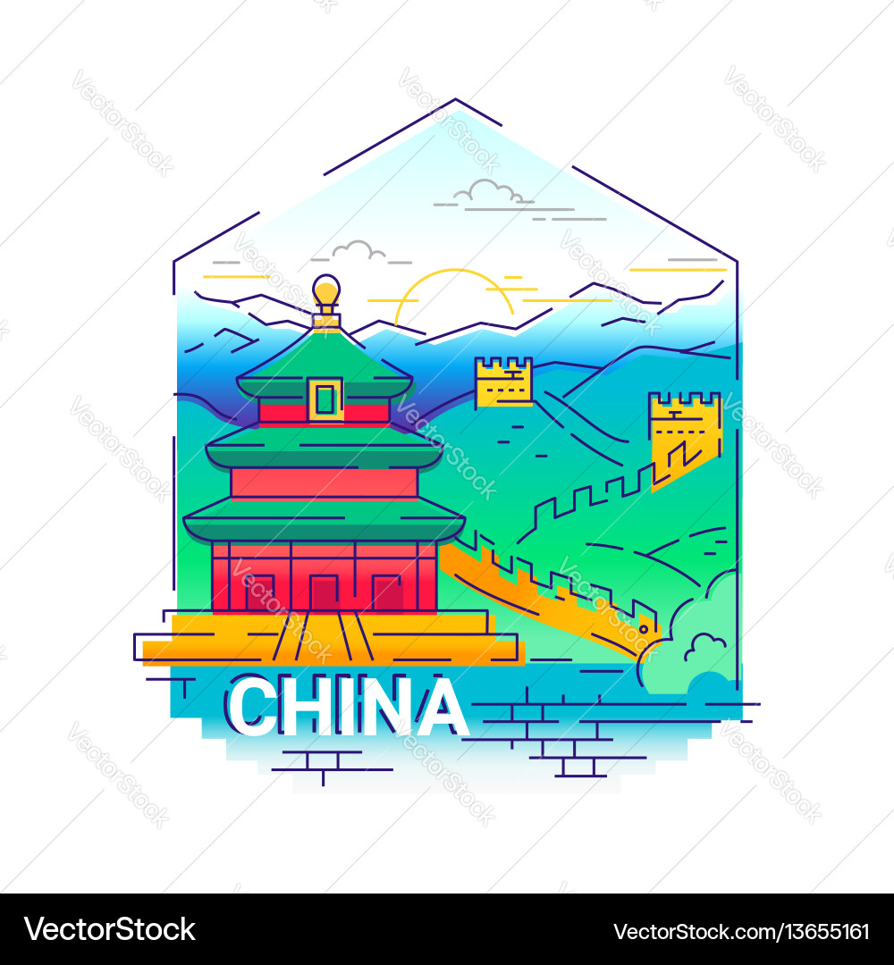 China - modern line travel Royalty Free Vector Image