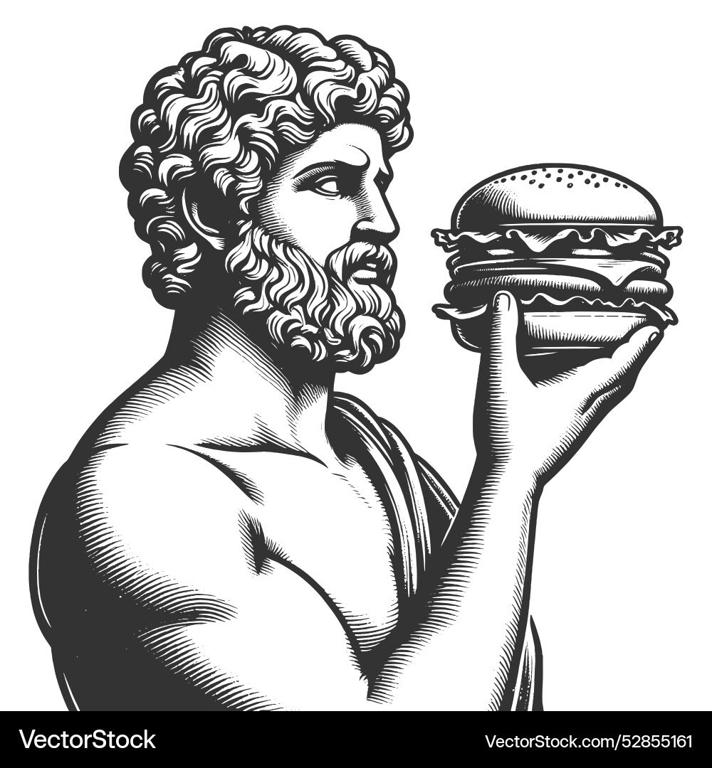 Classical statue with burger engraving Royalty Free Vector