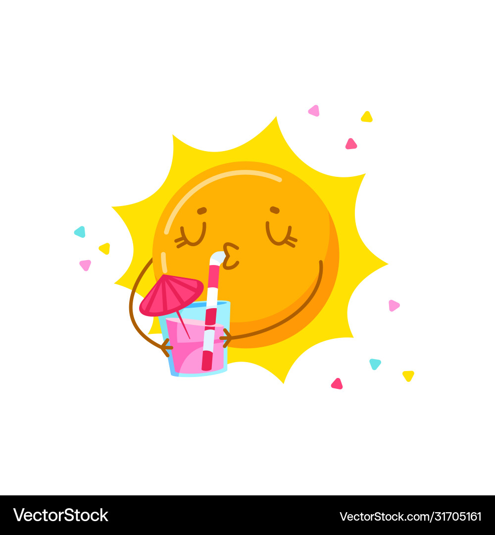 Cute cartoon sun character drinking cocktail Vector Image