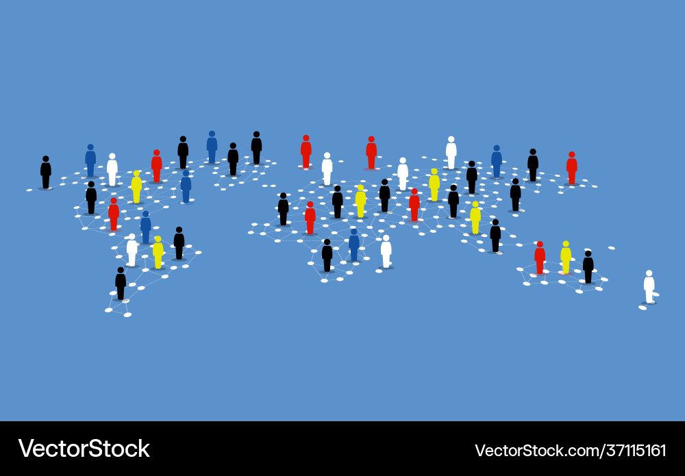 Different type people around world map Royalty Free Vector