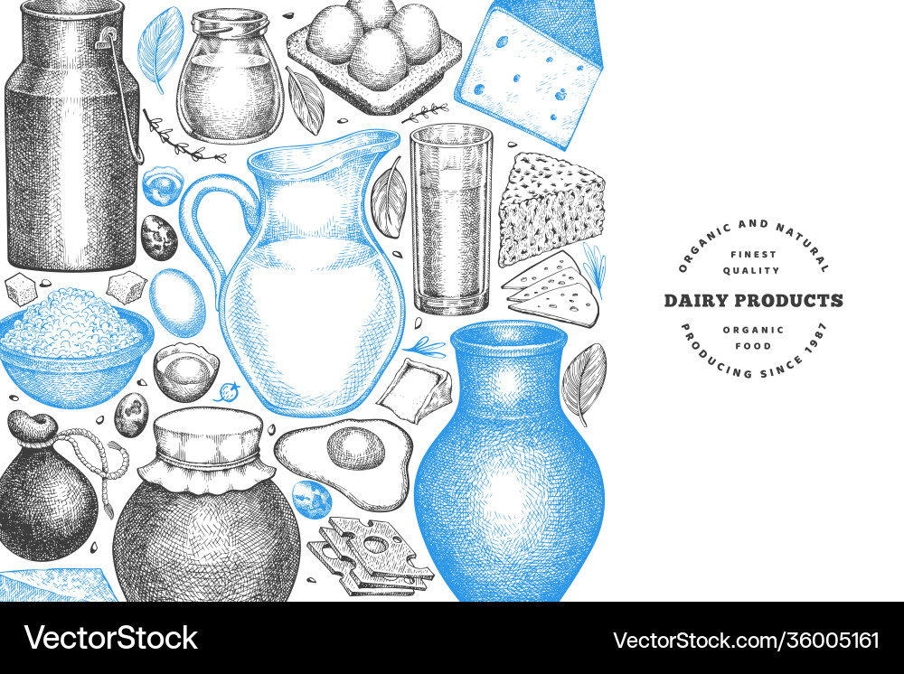 Farm food design template hand drawn dairy Vector Image