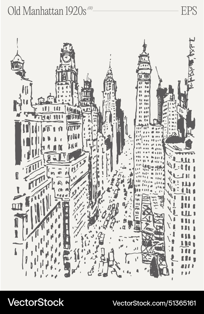 Old manhattan 1920s new york skyline Royalty Free Vector